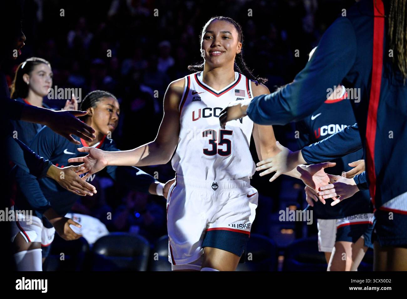 UConn guard Azzi Fudd (35) smiles as she is introduced before an ...