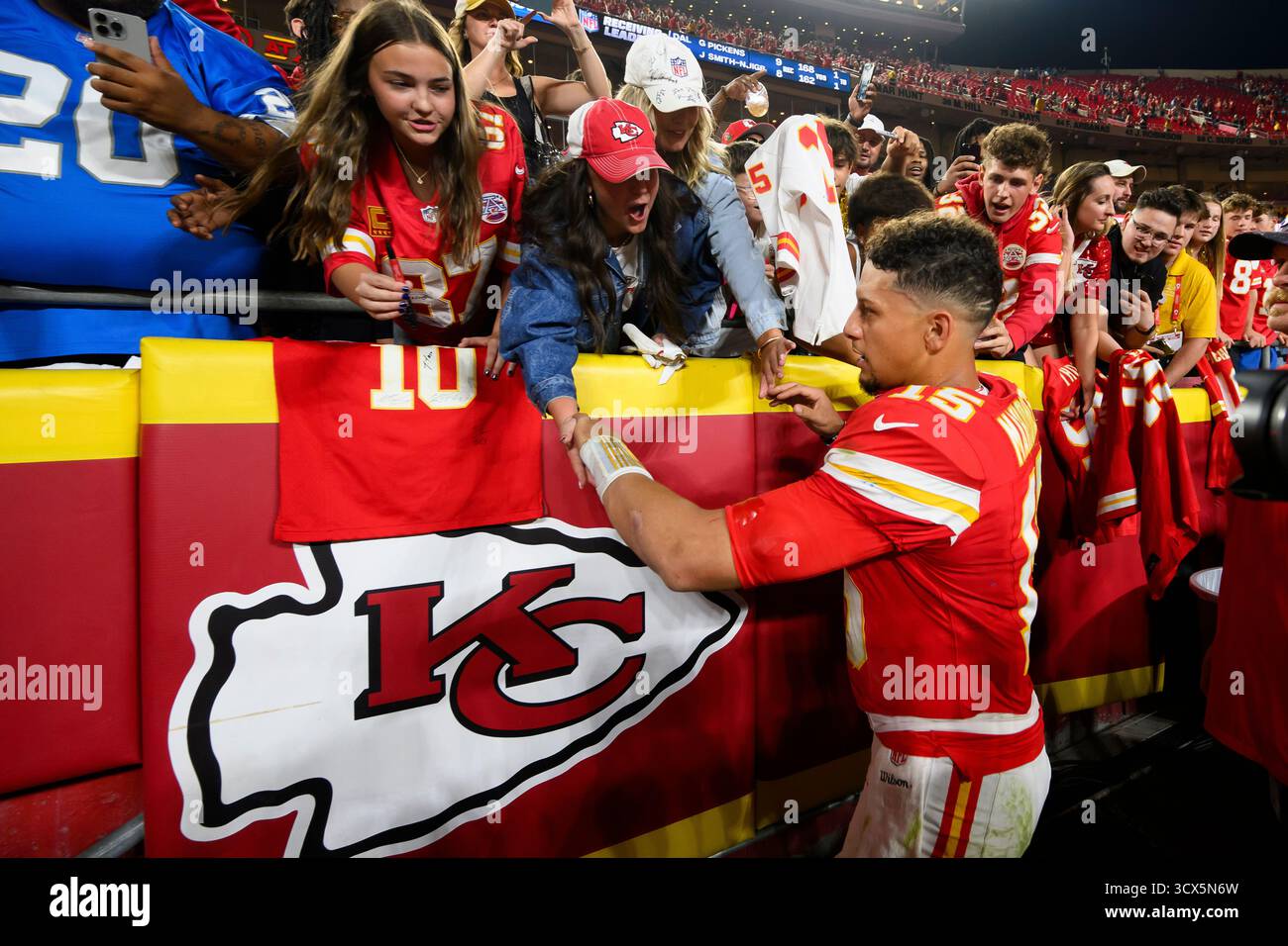 Kansas City Chiefs quarterback Patrick Mahomes greets fans after their ...