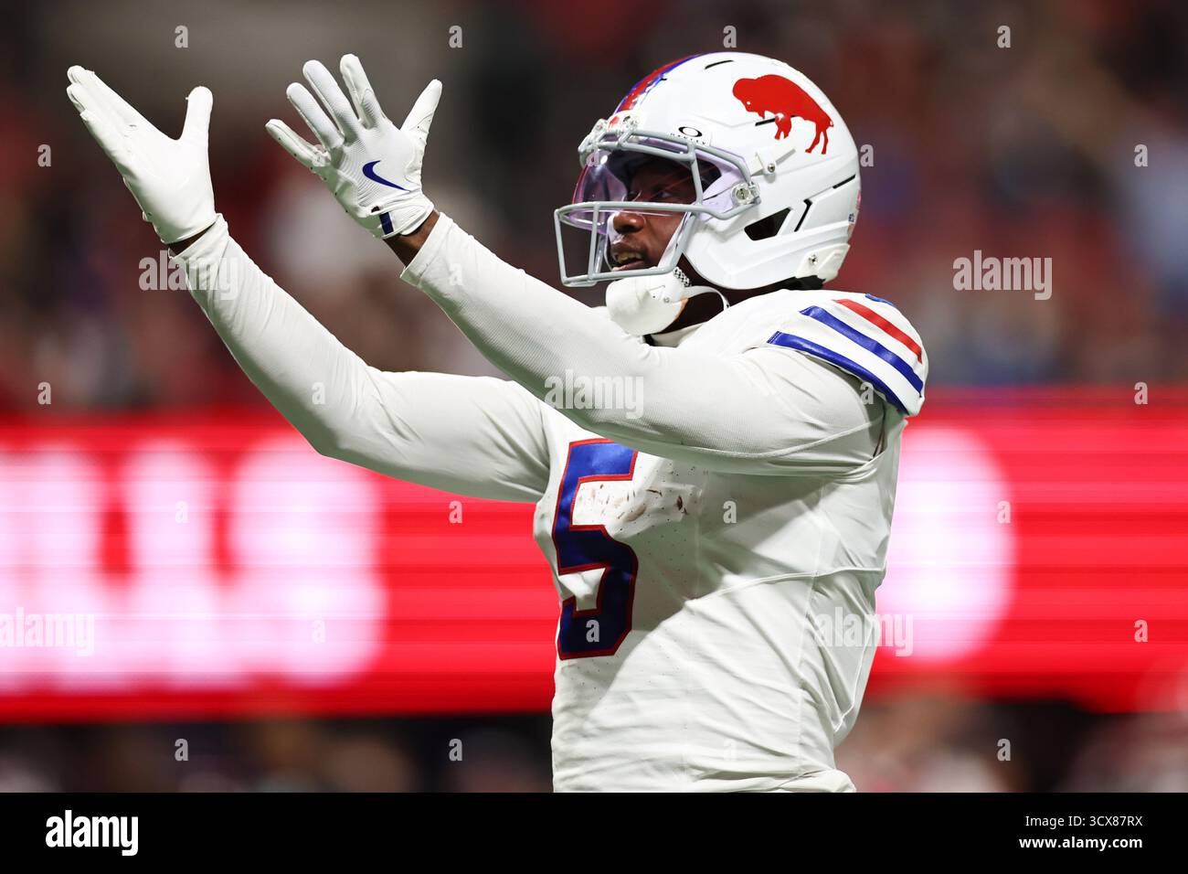 Buffalo Bills wide receiver Josh Palmer (5) reacts after a reception ...