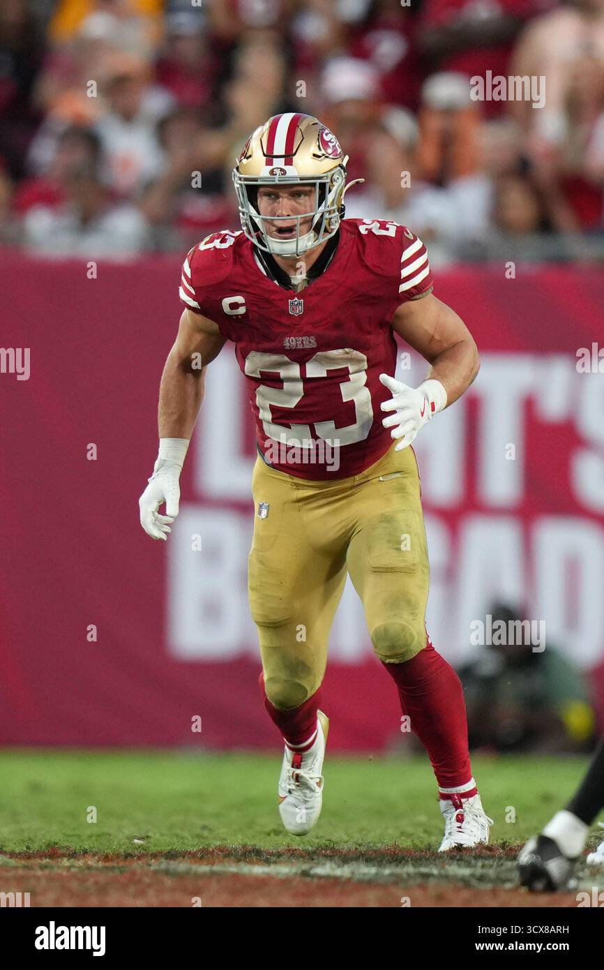 San Francisco 49ers running back Christian McCaffrey (23) runs a route ...