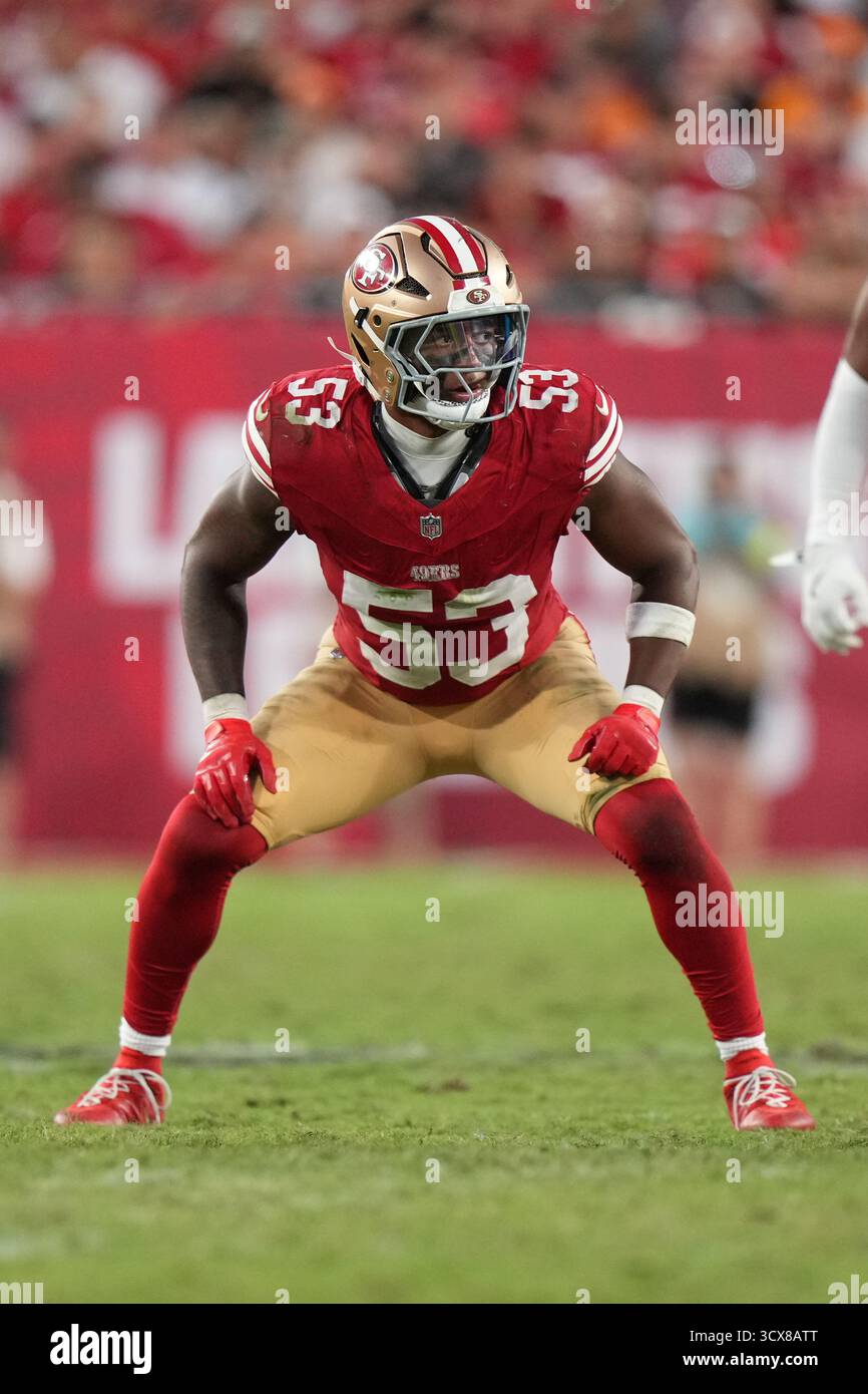 San Francisco 49ers linebacker Dee Winters (53) waits for a snap near ...