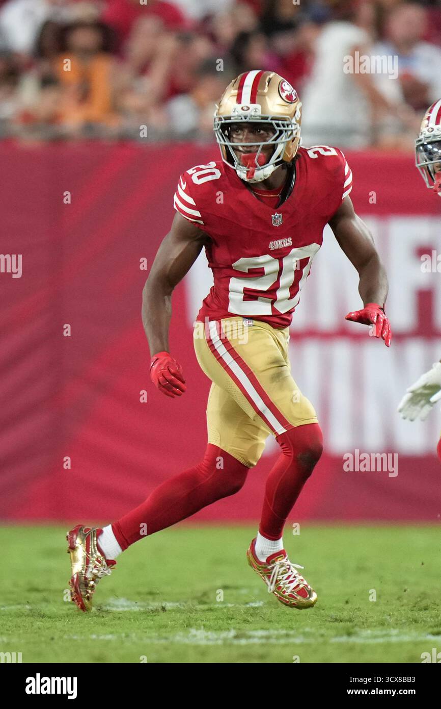 San Francisco 49ers cornerback Upton Stout (20) defends in the ...