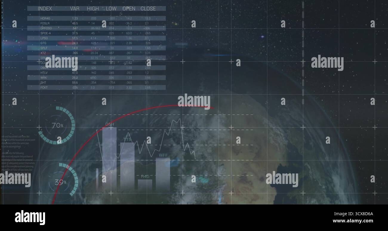 Holographic interface projecting index table over Earth, with bar or ...
