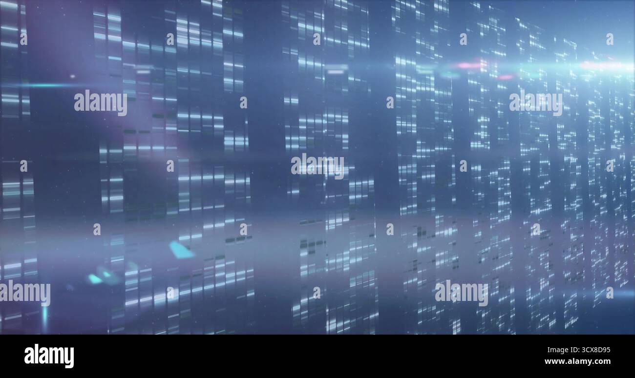 Streaming glowing rectangular data segments floating in 3D space, with ...