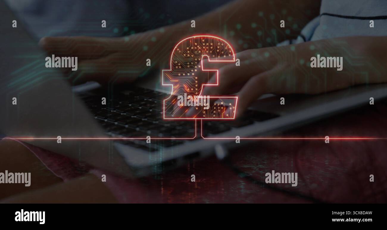 Displaying glowing pound symbol over person typing on laptop keyboard ...
