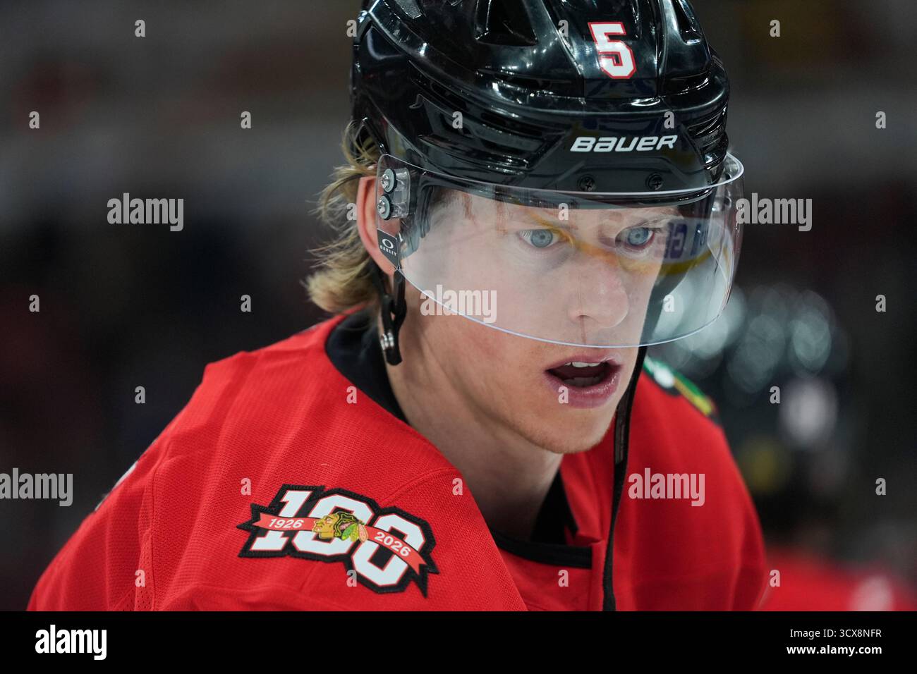 Chicago Blackhawks defenseman Connor Murphy warms up before an NHL ...
