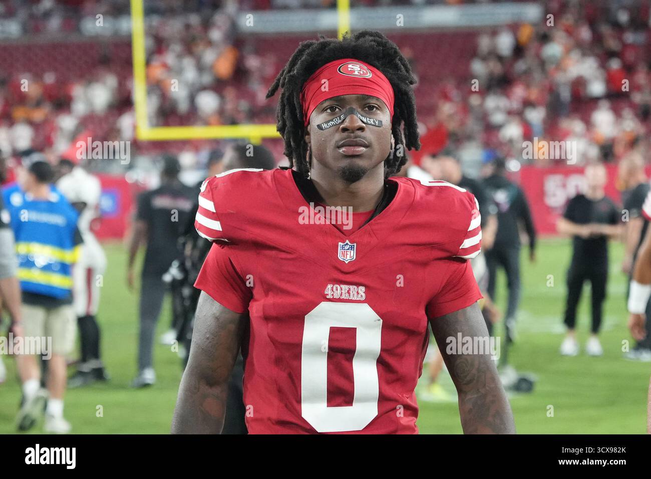 San Francisco 49ers Renardo Green (0) leaves the field following an NFL ...