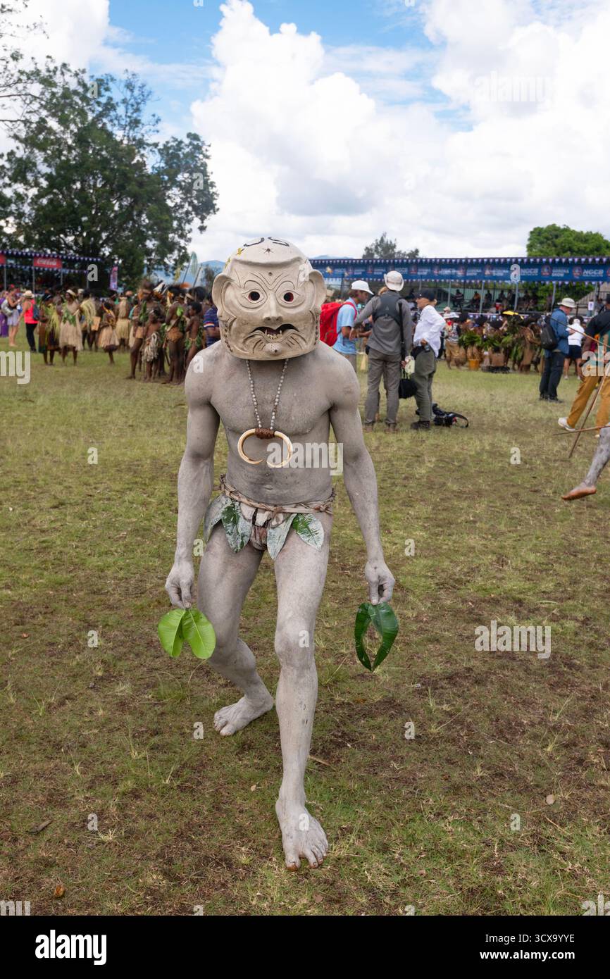 Asaro mudman wearing a clay mask at the Goroka sing-sing Festival 2025 ...