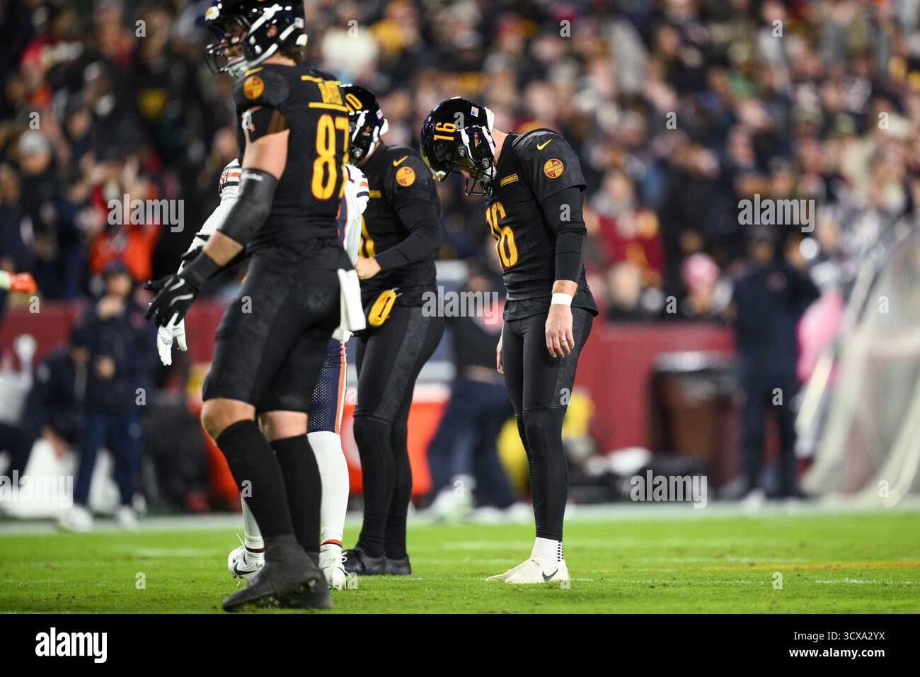 Washington Commanders kicker Matt Gay (16) reacts after missing a field ...