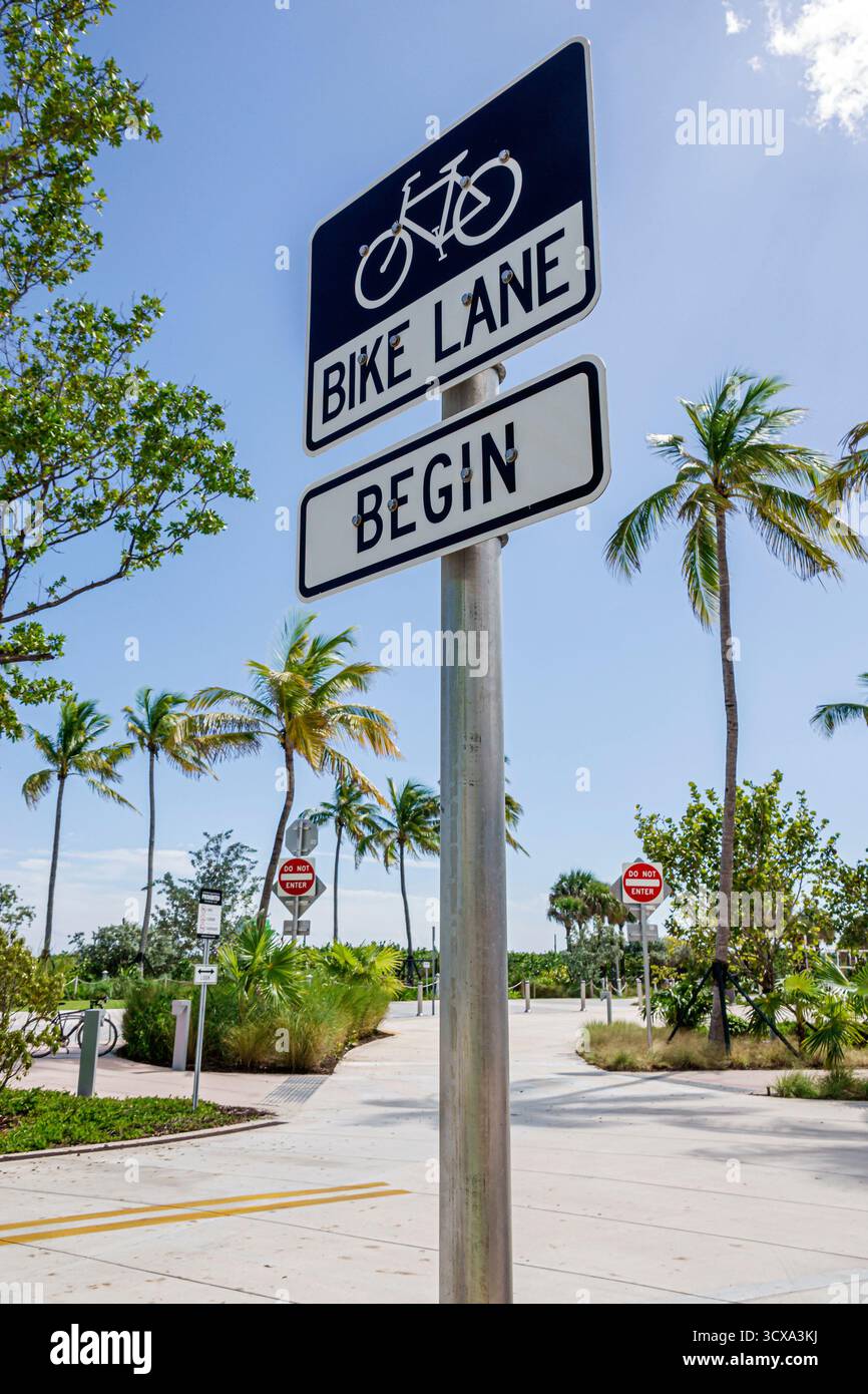 Miami Beach Florida,North Beach,Ocean Terrace Park,bike lane begin sign,roadway traffic control ...