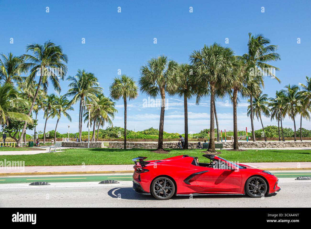 Miami Beach Florida,South Beach,Ocean Drive,red Corvette convertible ...