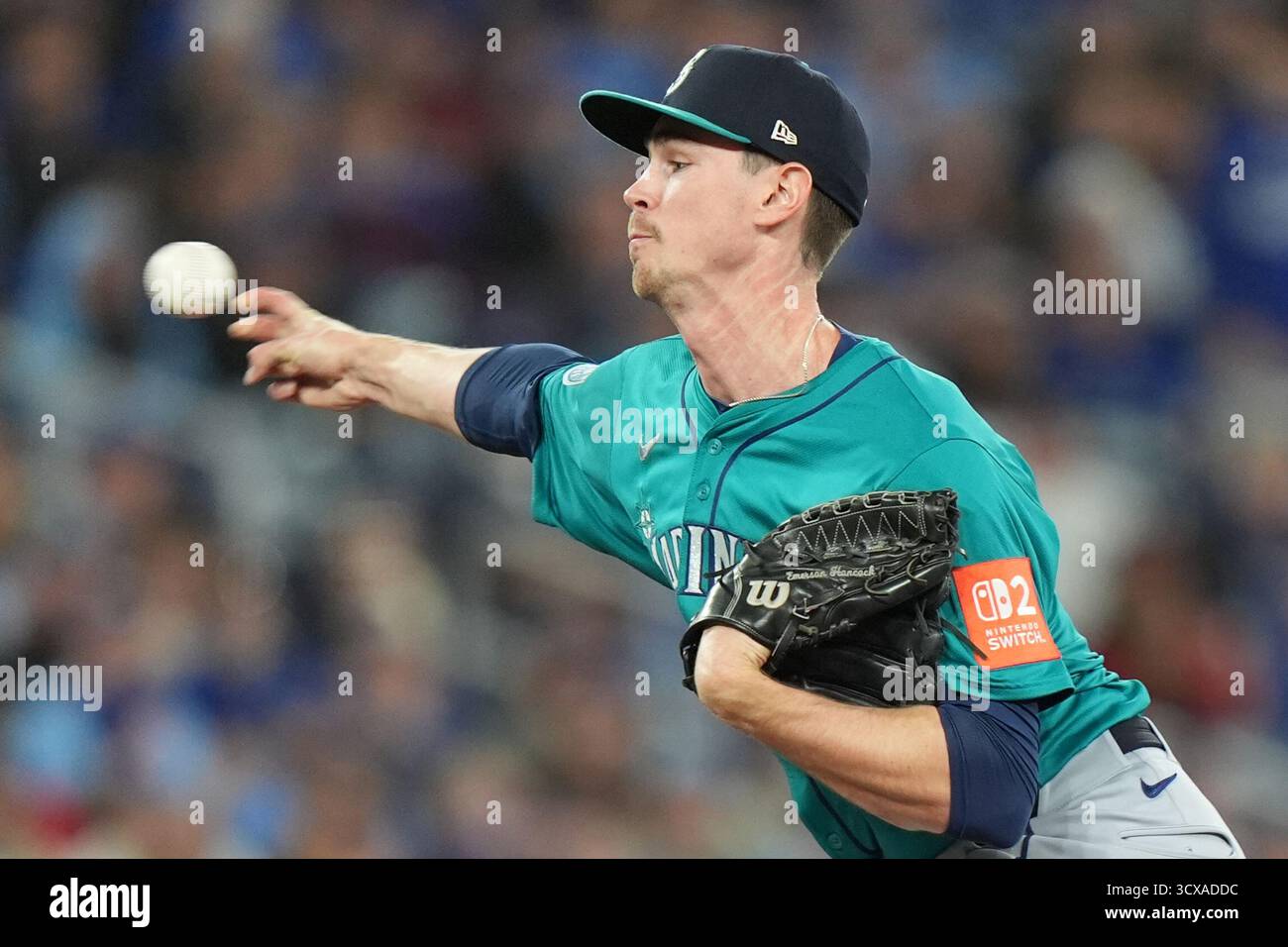 Seattle Mariners pitcher Emerson Hancock throws during the eighth ...