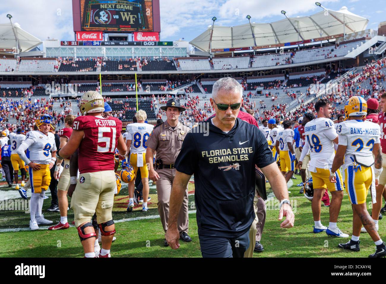 Florida State head coach Mike Norvell leaves the field after Pittsburgh ...