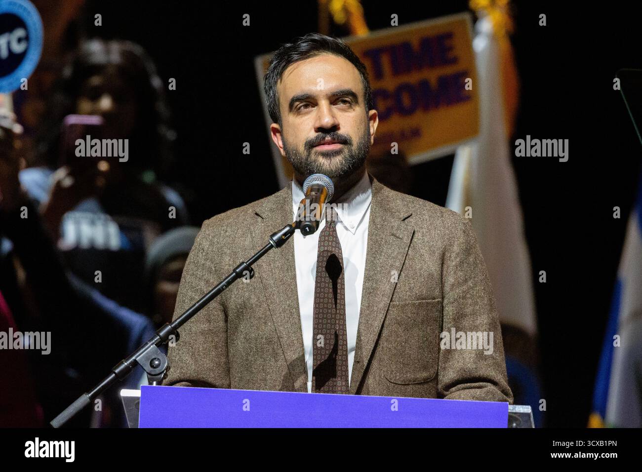 New York City Democratic mayoral candidate Zohran Mamdani speaks at a ...