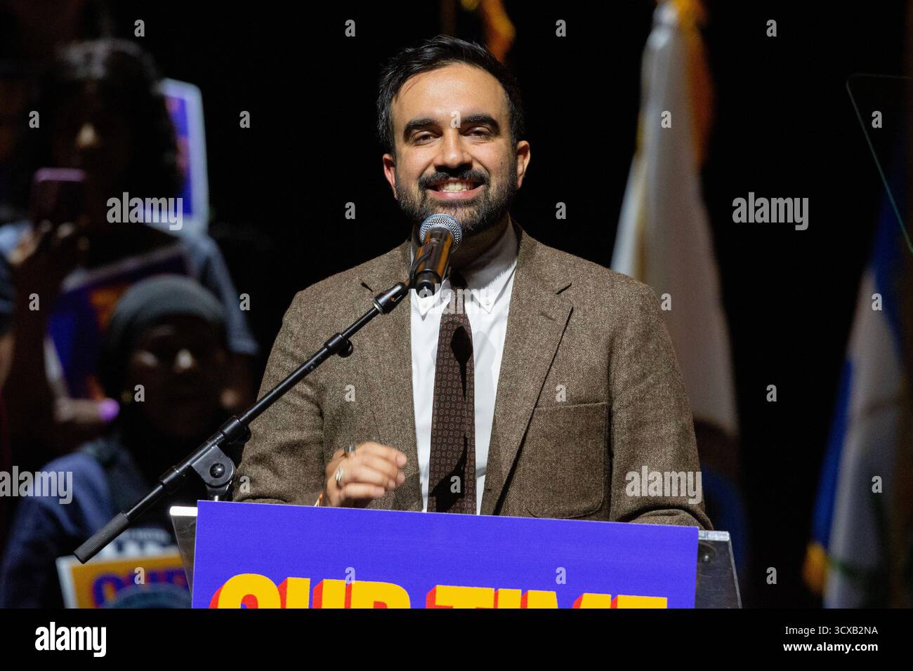 New York City Democratic mayoral candidate Zohran Mamdani speaks at a ...