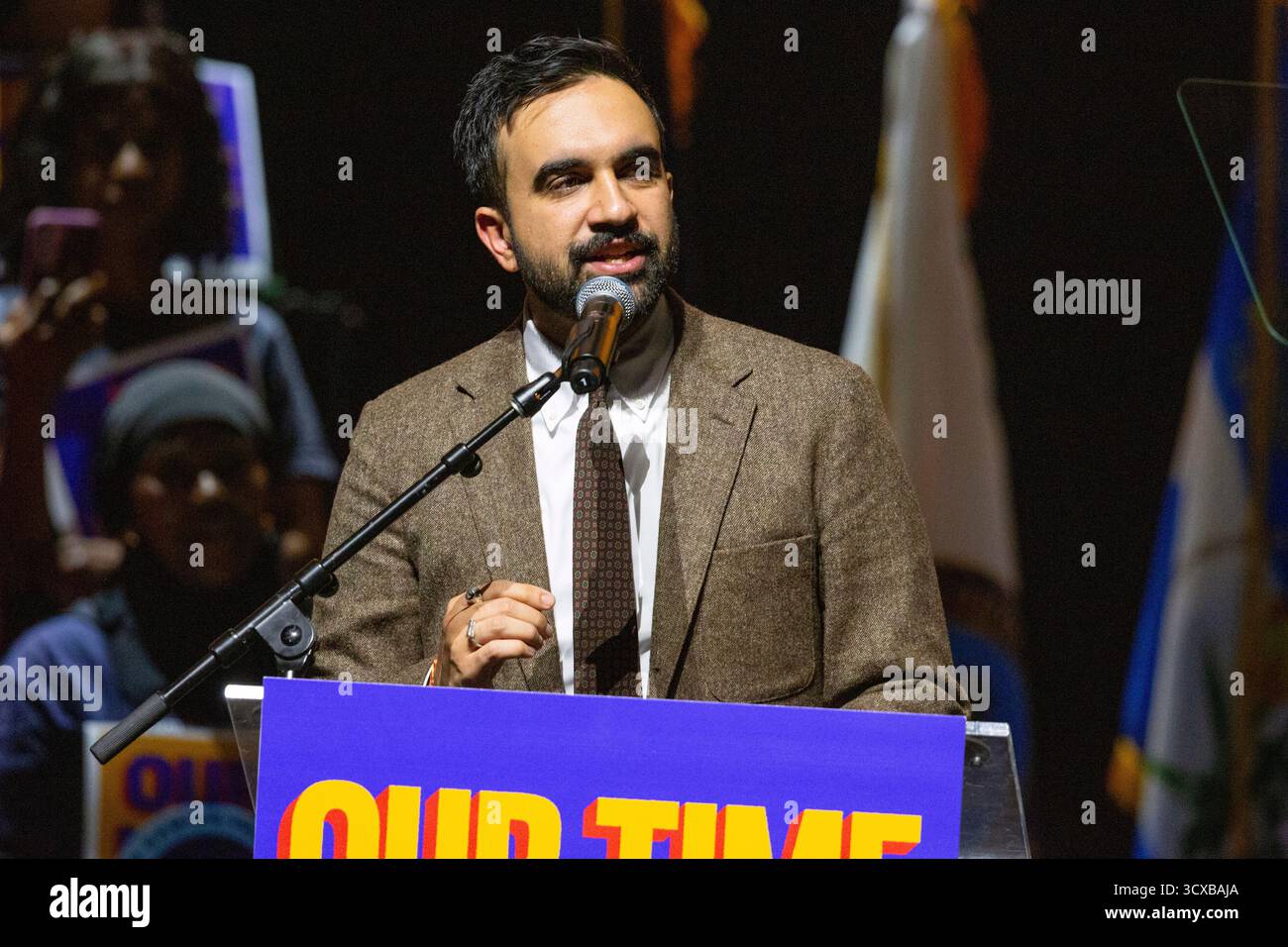 New York City Democratic mayoral candidate Zohran Mamdani speaks at a ...