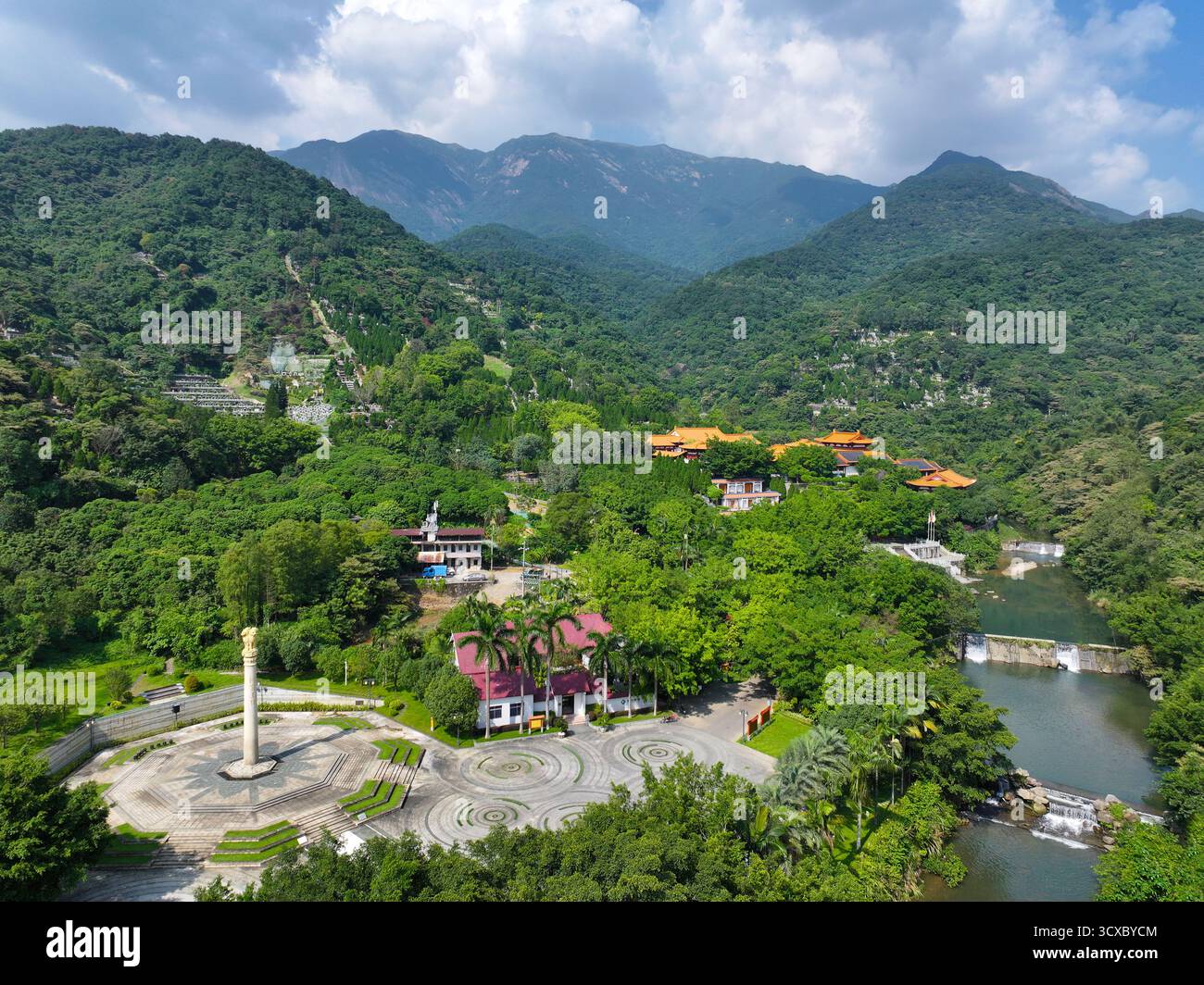 Aerial photography of Yanxiang Ancient Temple in Luofu Mountain Scenic ...