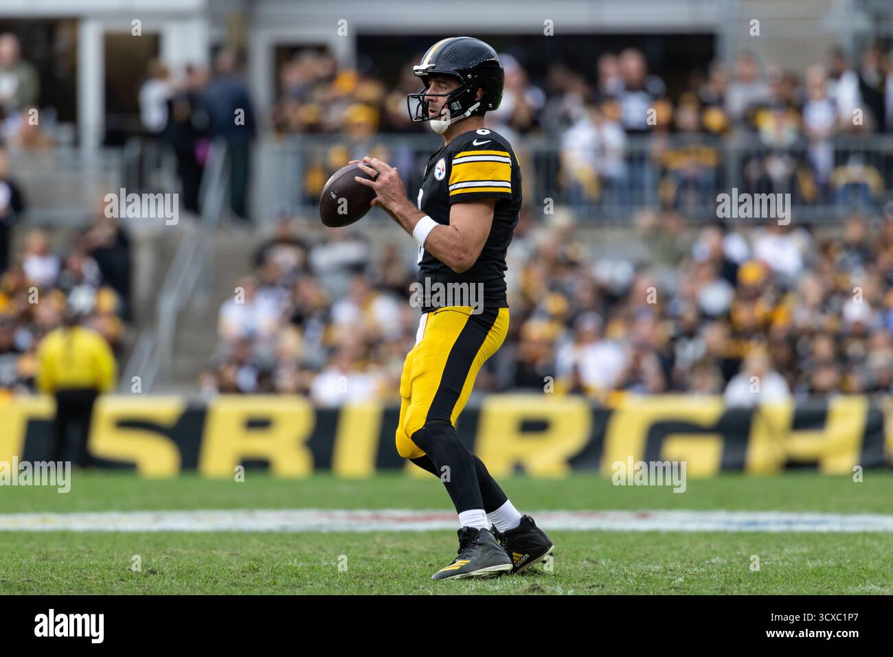 Pittsburgh Steelers quarterback Aaron Rodgers (8) looks to pass during ...