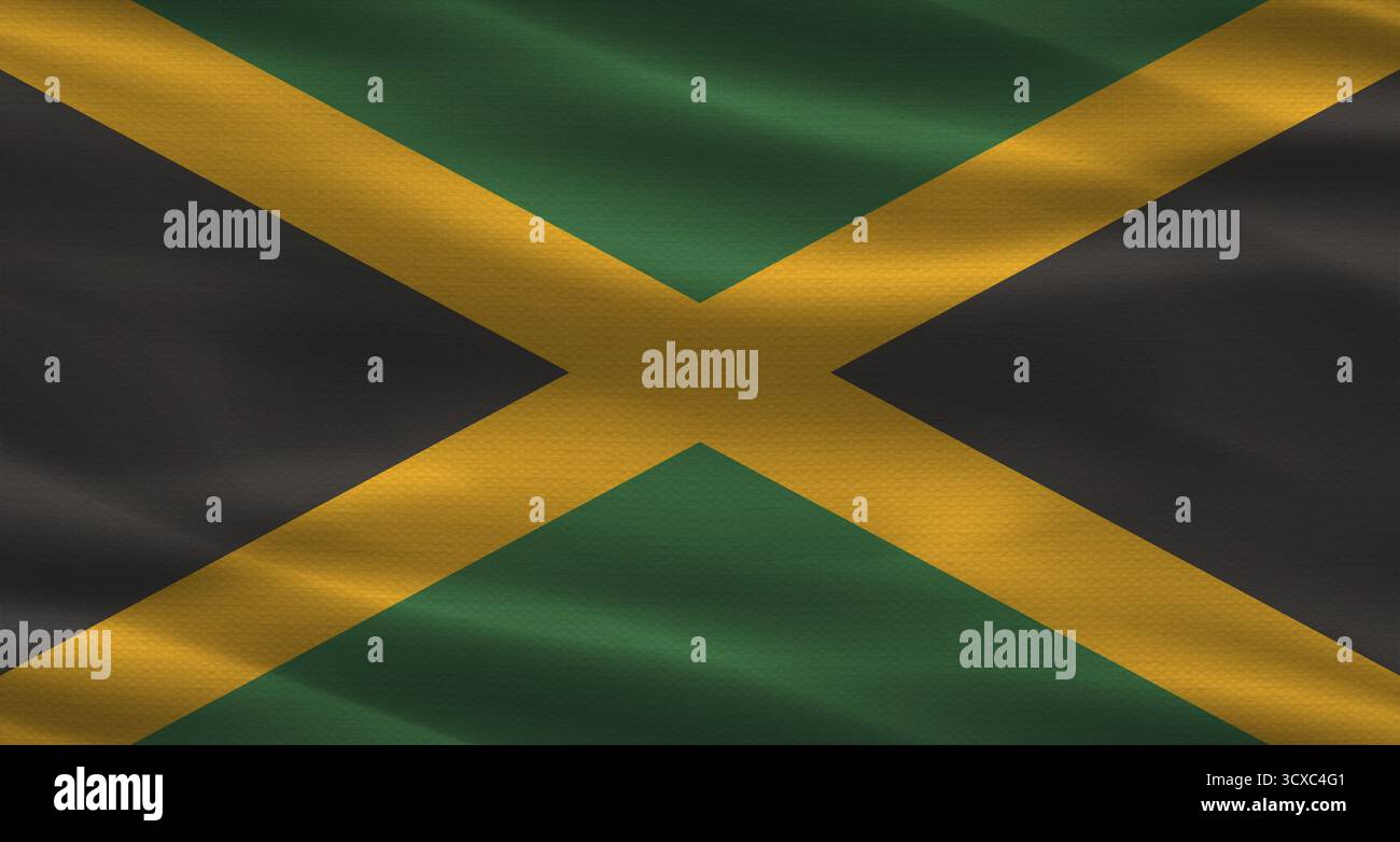 Jamaica flag with fabric texture. Realistic flag of Jamaica waving ...