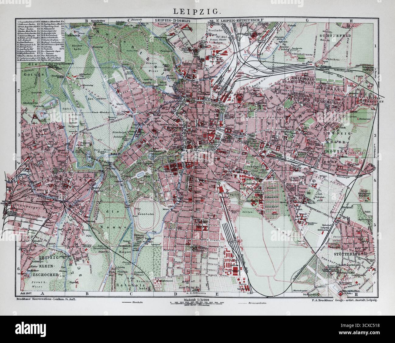 Leipzig, historical city map from 1907 Stock Photo - Alamy