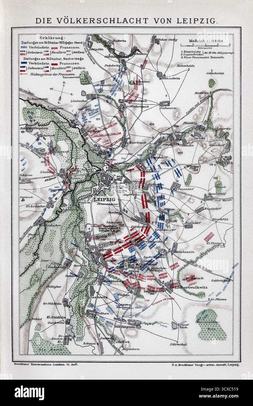 Battle of Leipzig, historical maps with positions of Napoleon's army ...