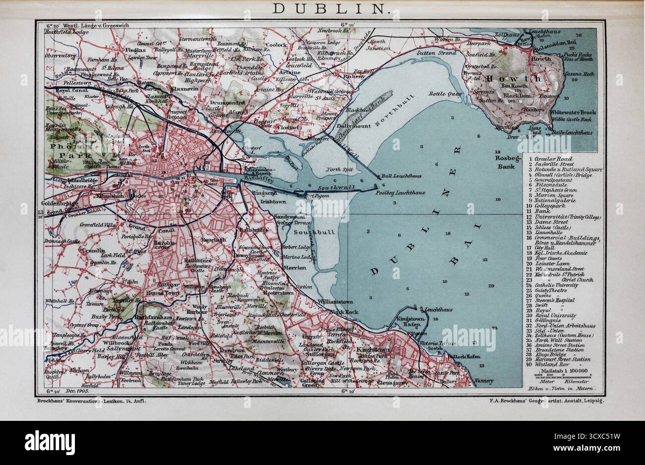 Dublin, historical city map from 1905, Ireland Stock Photo - Alamy