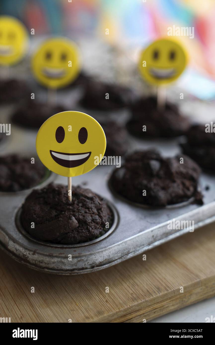 Chocolate muffin with smiley face shape Stock Photo - Alamy