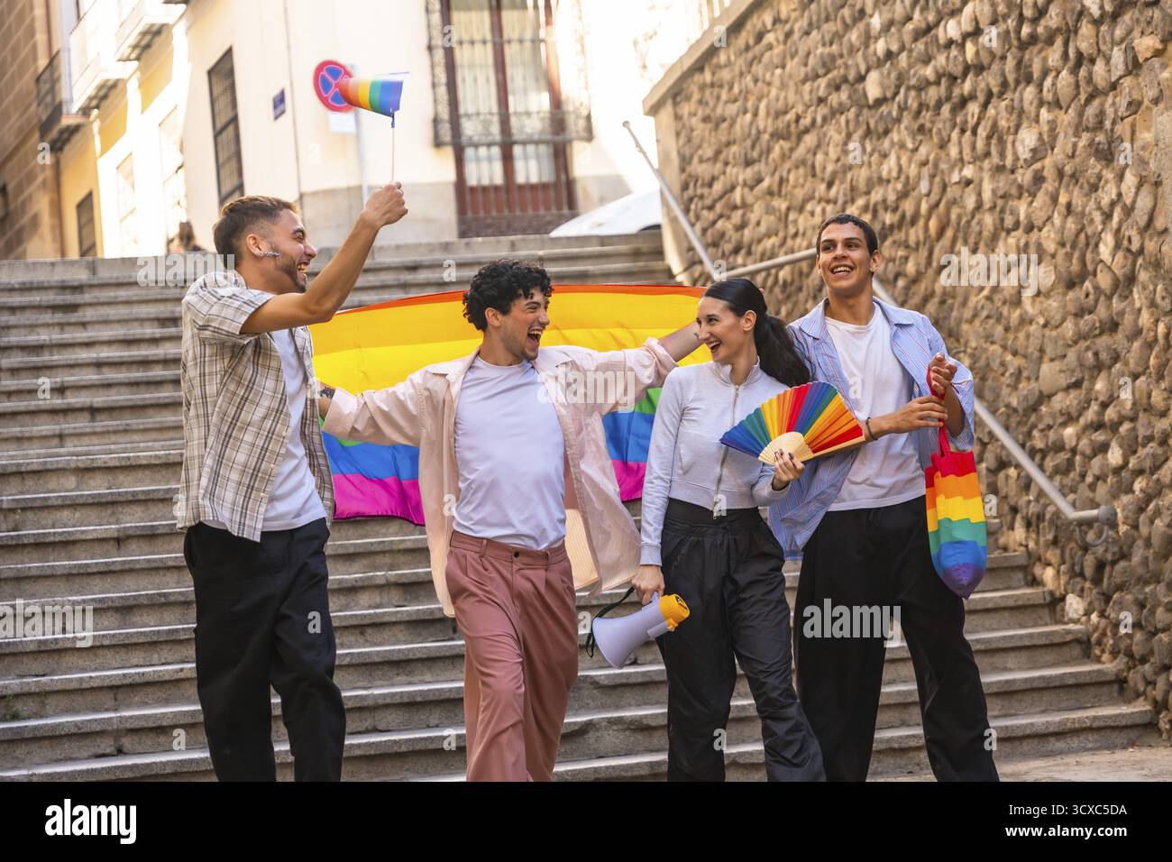 Diverse friendship group celebrating lgbtq plus pride and equality ...