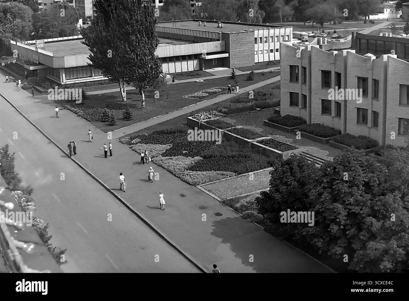 A wide, high-angle archival view from the 1980s captures a central part ...