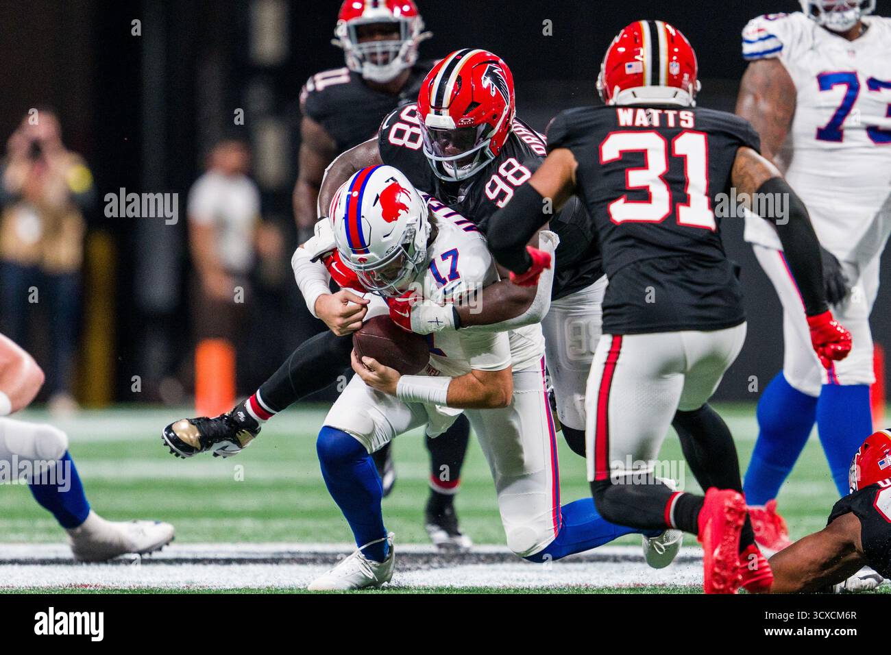 Atlanta Falcons defensive tackle Ruke Orhorhoro (98) sacks Buffalo ...