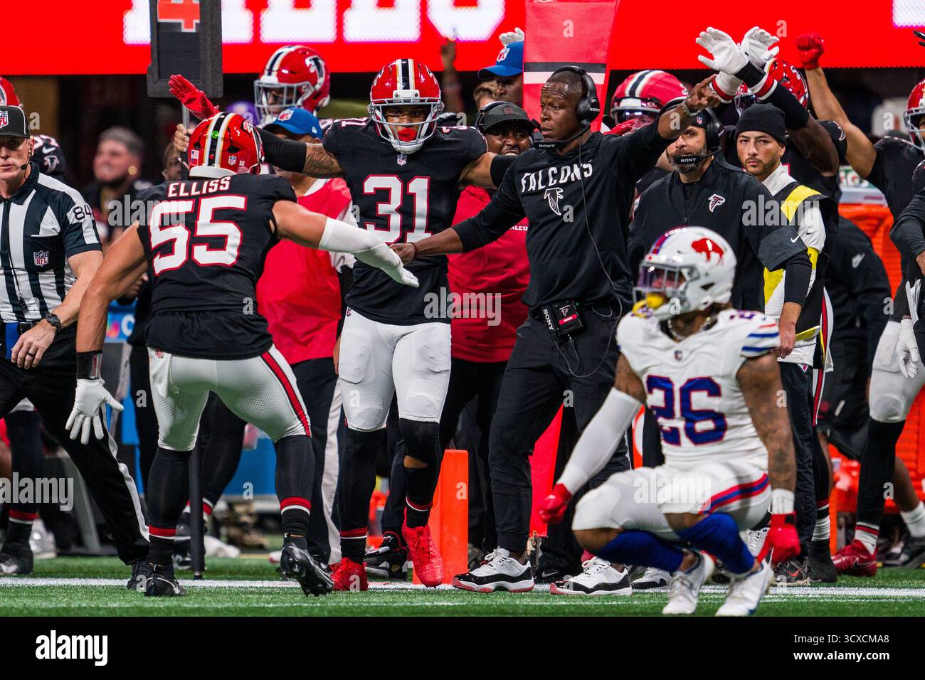 Atlanta Falcons linebacker Kaden Elliss (55) celebrates with safety ...