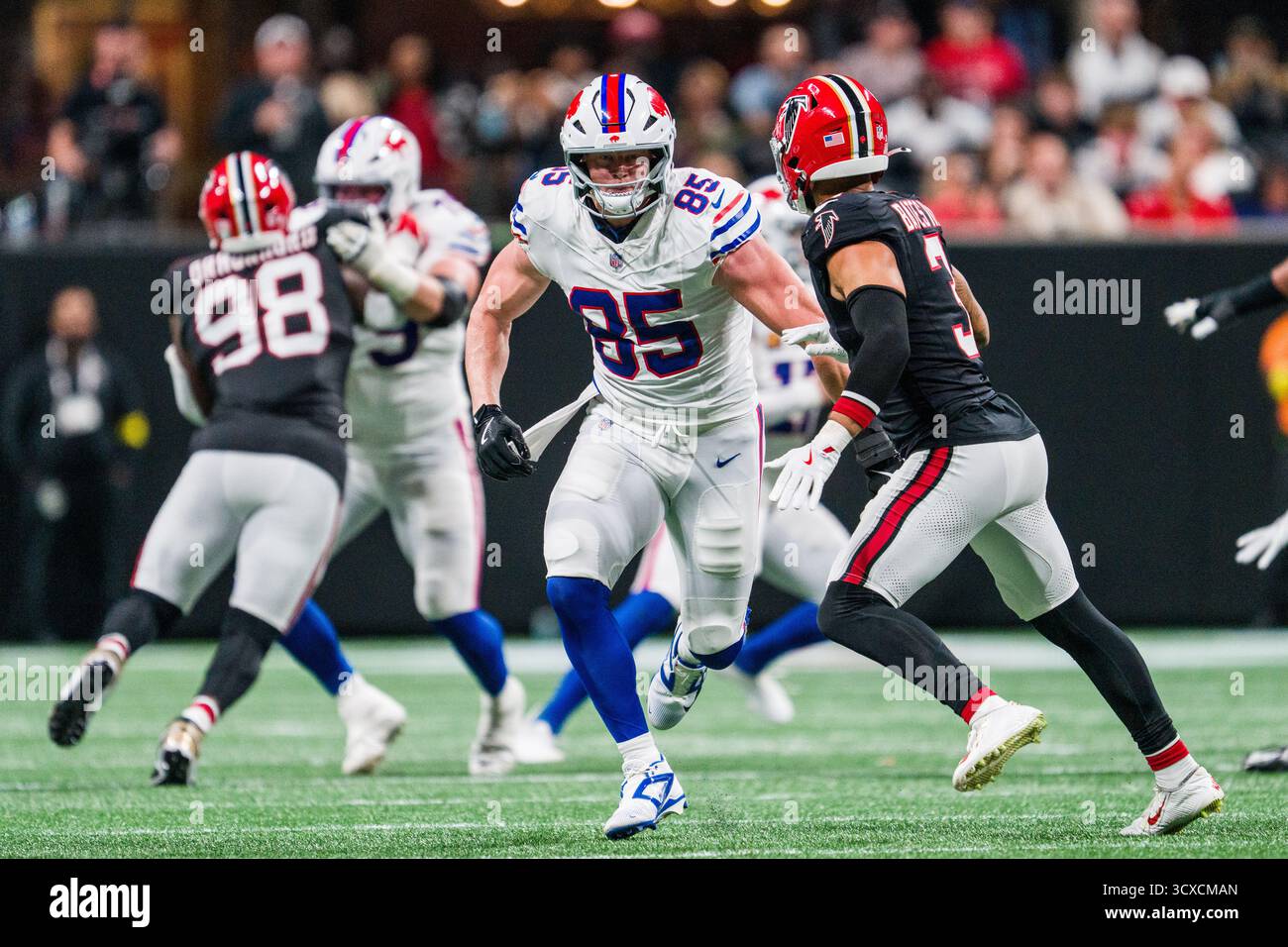 Buffalo Bills tight end Jackson Hawes (85) works against Atlanta ...