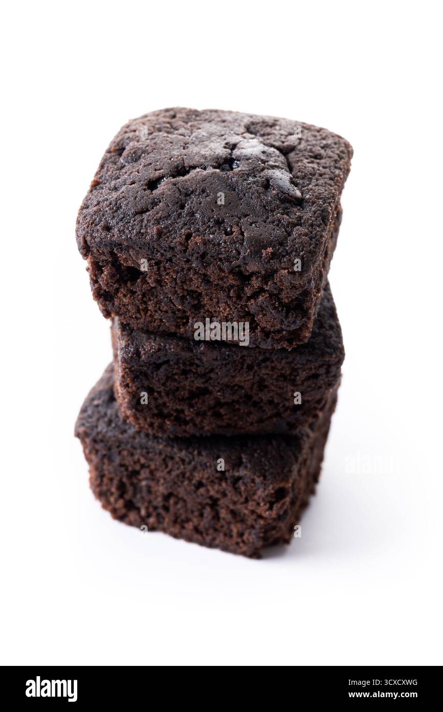 Stack of homemade chocolate brownies isolated on white background Stock ...