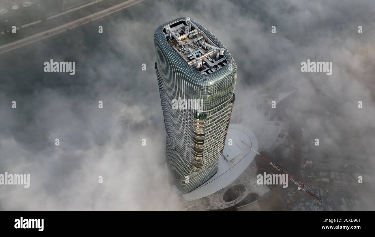 Aerial view of the Kula Beograd tower piercing through a sea of ...