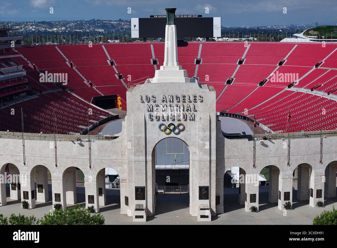 A general overall aerial view of the Los Angeles Memorial Coliseum ...