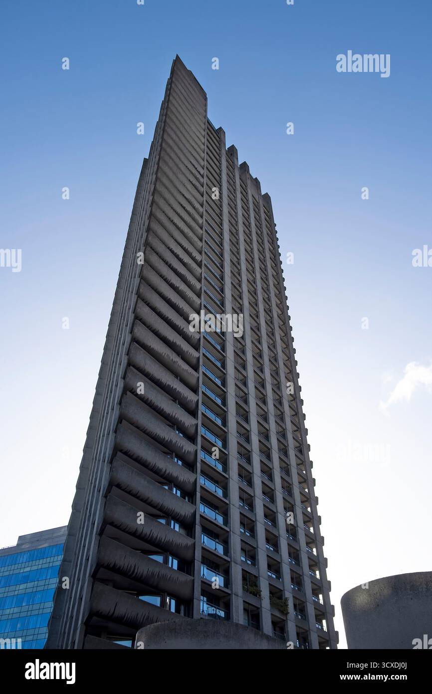 Low angle view looking up at the Cromwell Tower luxury flats brutalist ...