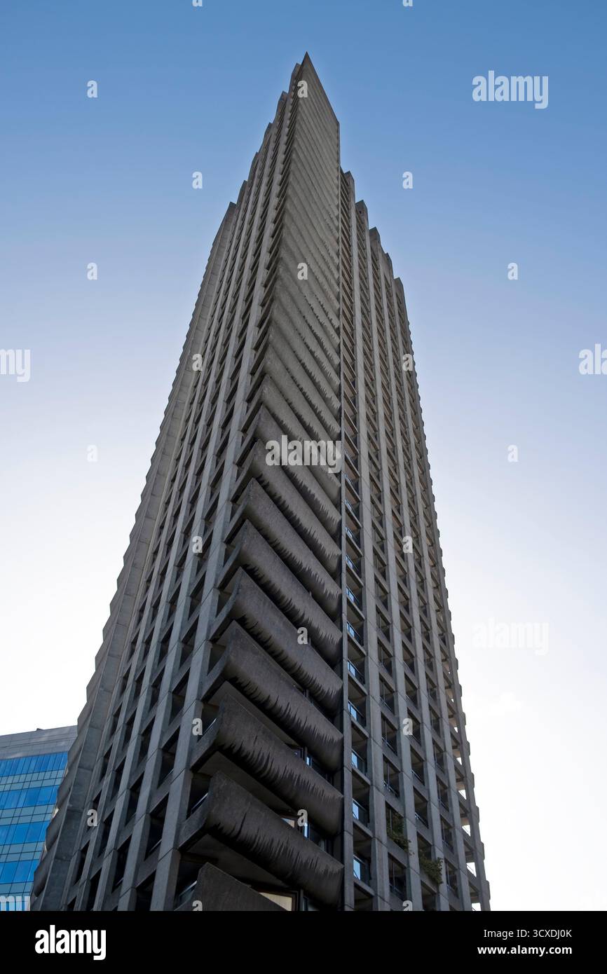 Low angle view looking up at the Cromwell Tower luxury flats brutalist ...