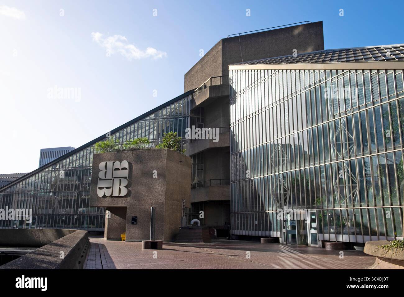 Exterior view of plant conservatory building on the Barbican Estate in ...