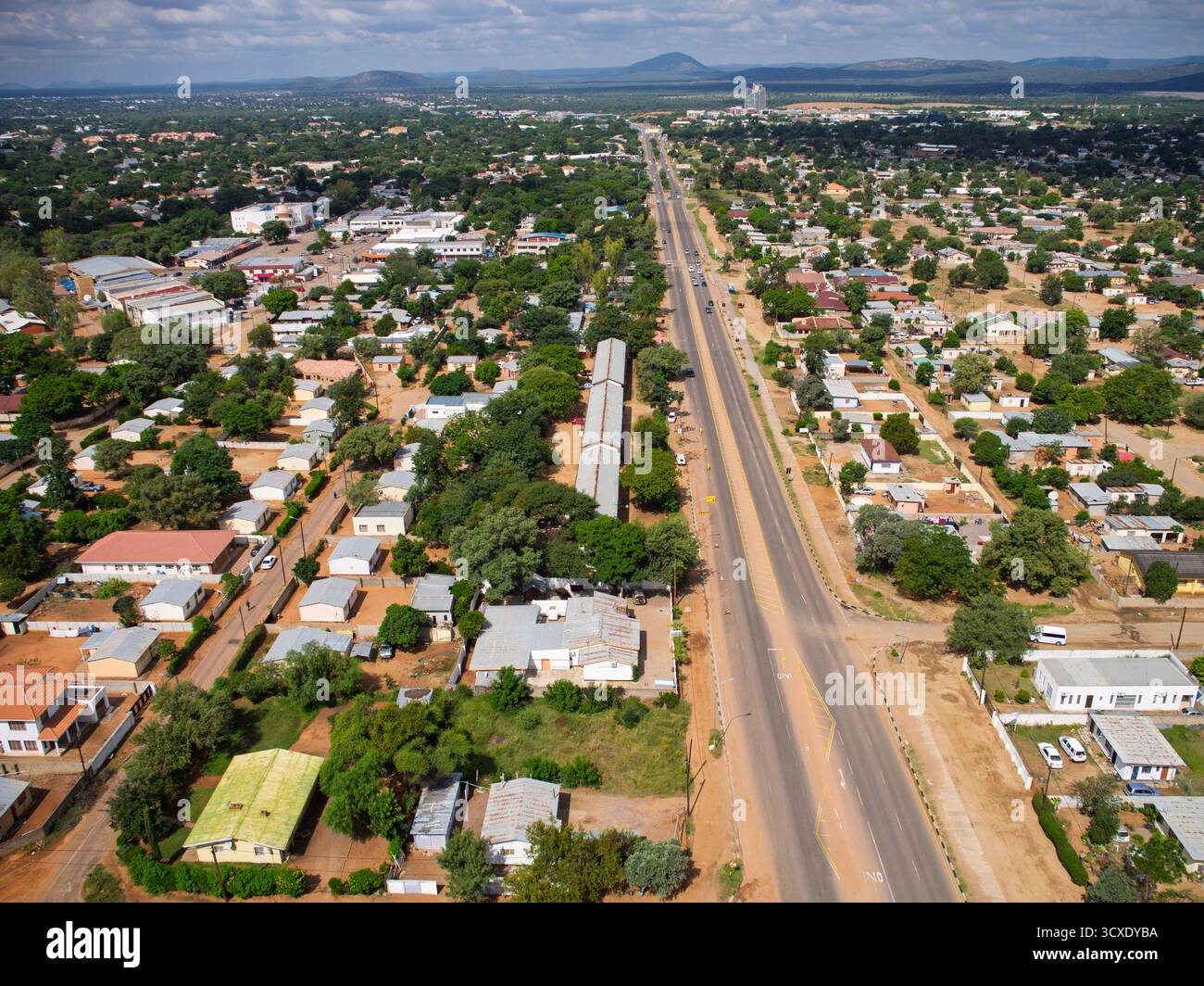 aerial view Gaborone capital of Botswana in Africa, old residential in ...