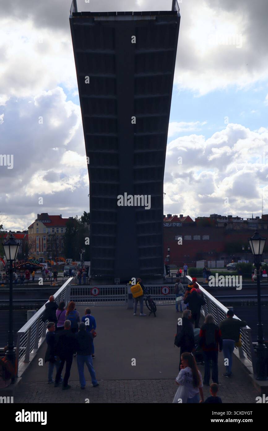 People Gathered at an Open Bascule Bridge over Motlawa river in a City ...