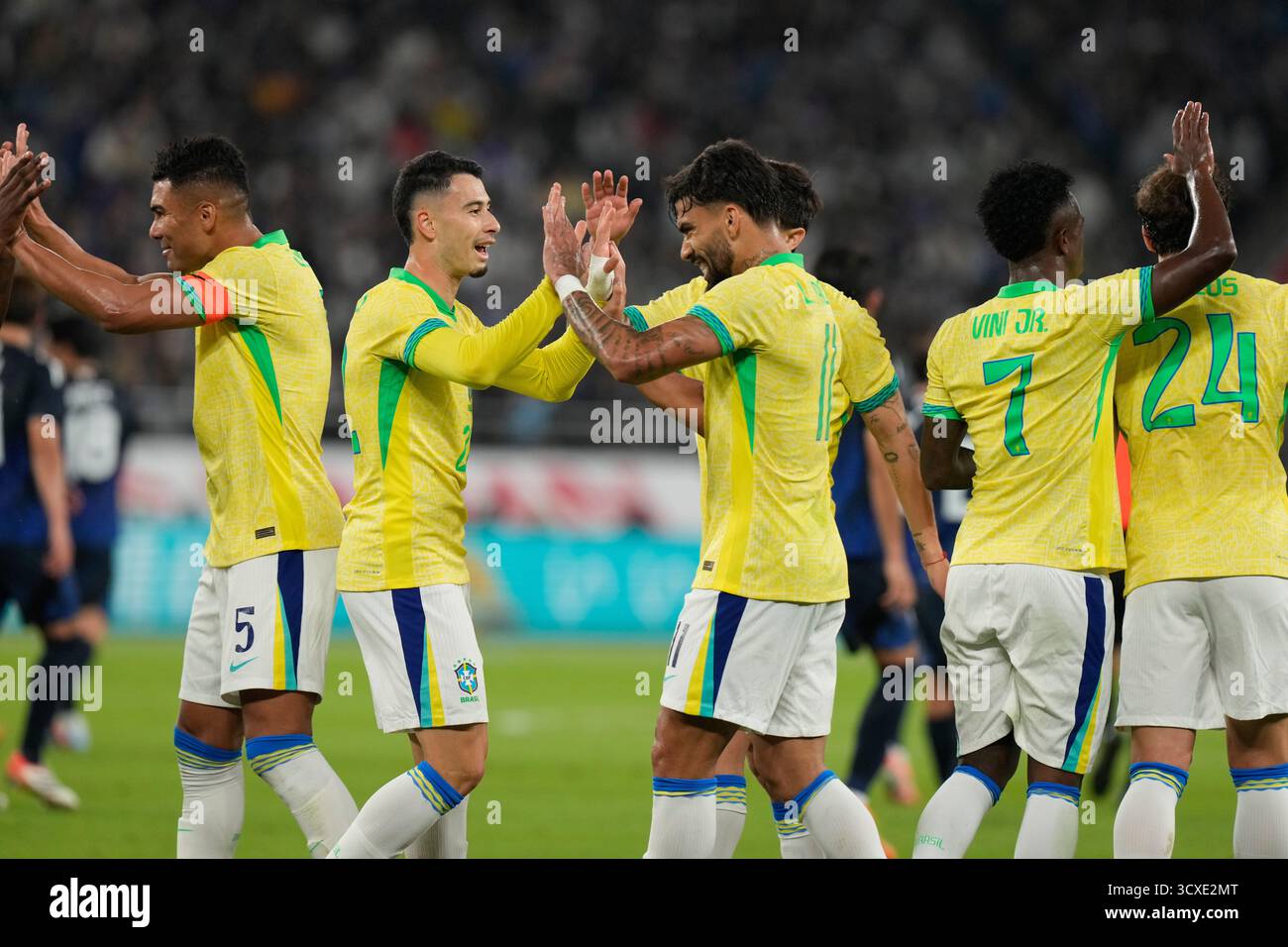 Brazil players celebrates after a goal during the friendly soccer match ...