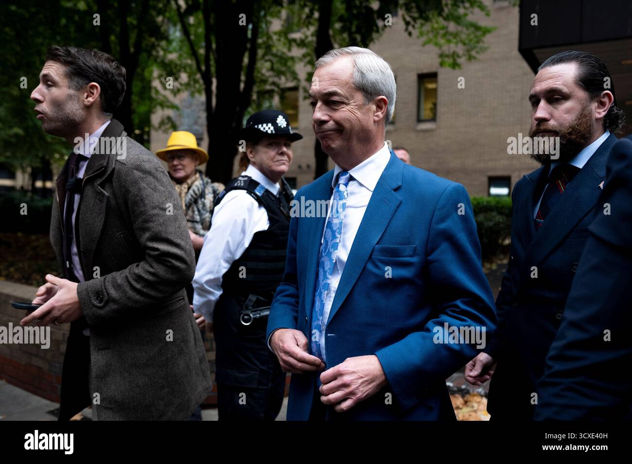 Nigel Farage outside Southwark Crown Court, south London, where small ...