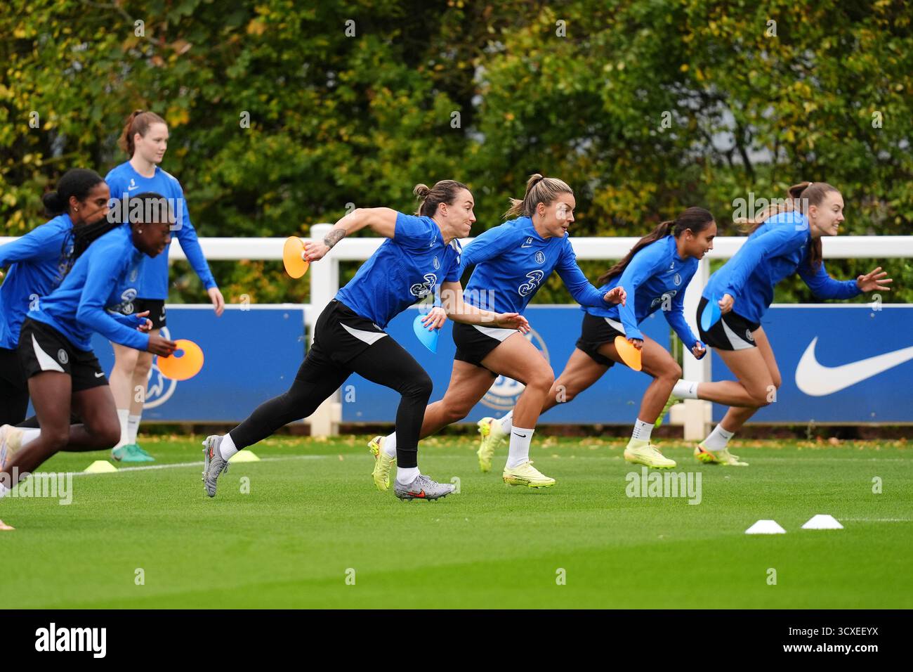 Chelsea's Lucy Bronze (centre left) during a training session at Cobham ...