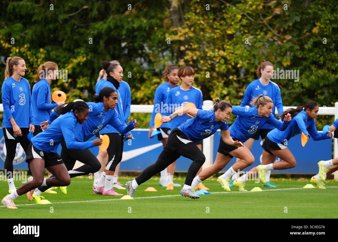 Chelsea's Lucy Bronze (centre) during a training session at Cobham ...