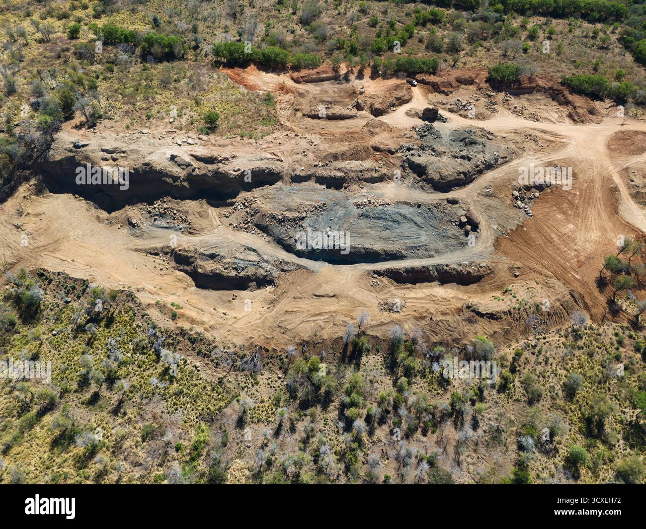 Dirt sand mine quarry above top drone view at day light Stock Photo - Alamy