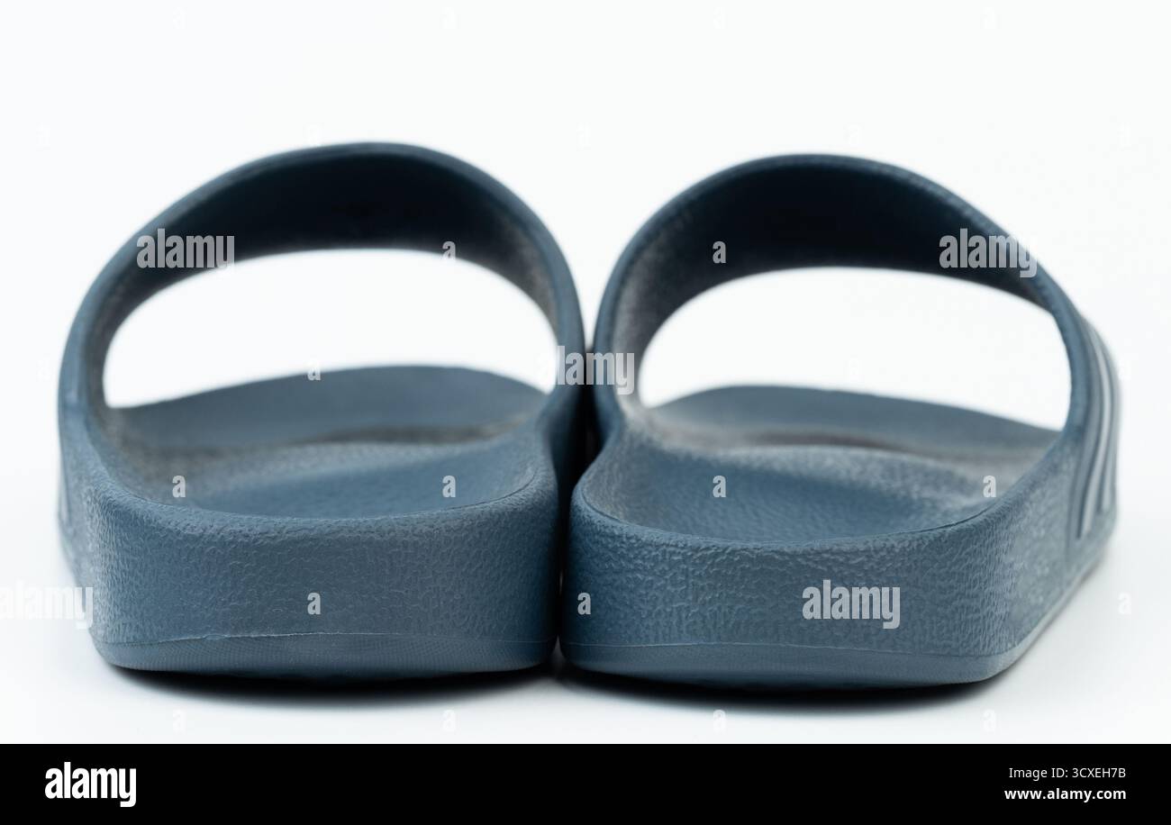 Back view of blue rubber slippers isolated on white background Stock ...
