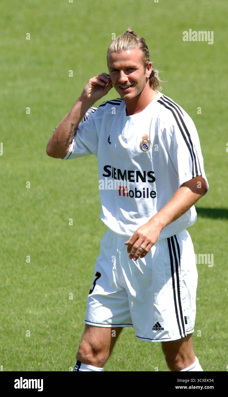 David Beckham during his presentation as new player of the Real Madrid ...