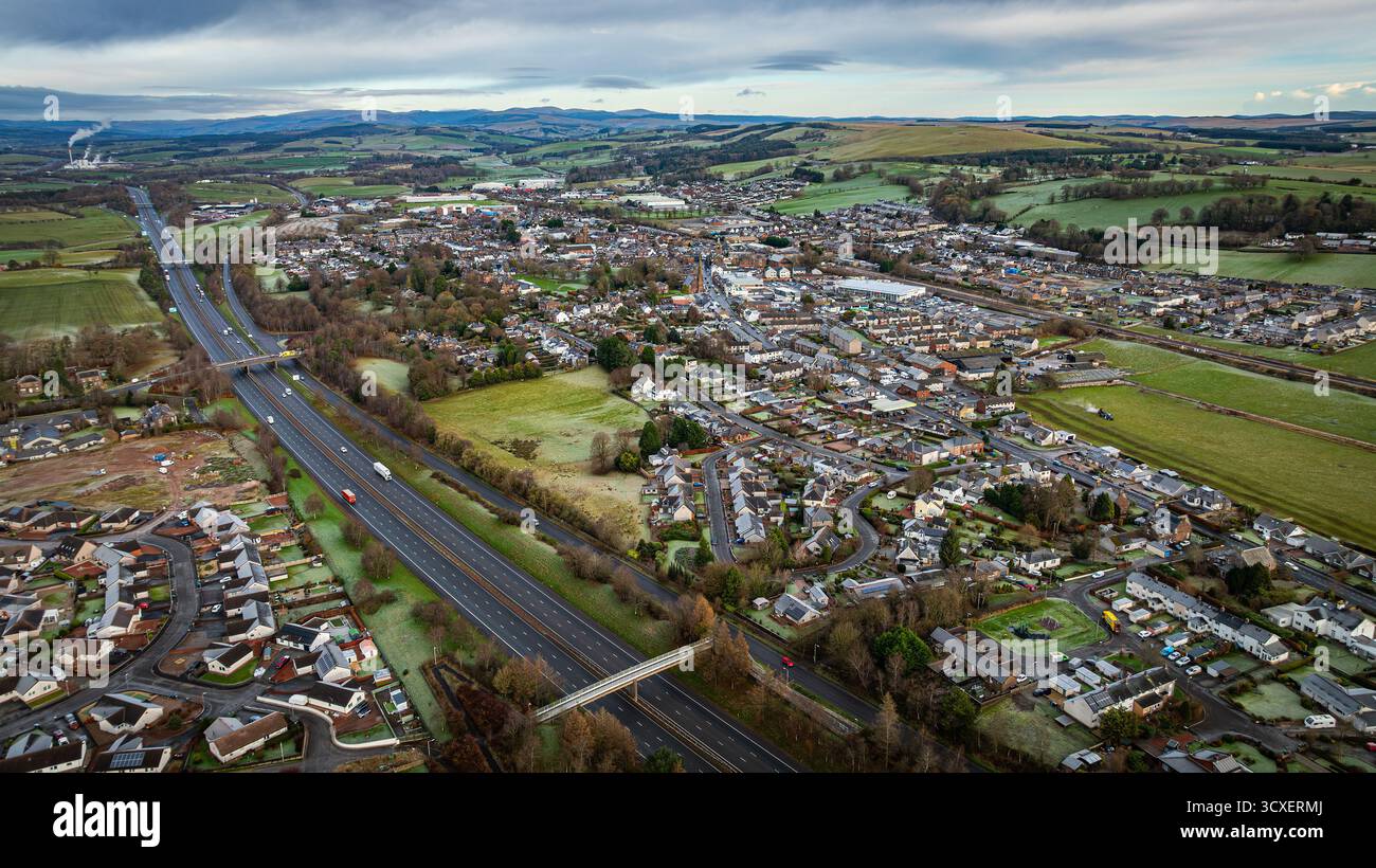Aerial view of Lockerbie, Dumfries and Galloway, Scotland, showing town ...