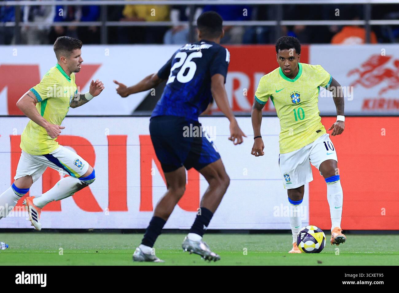 Rodrygo Silva de Goes of Brazil keeps a ball in the second half of a ...