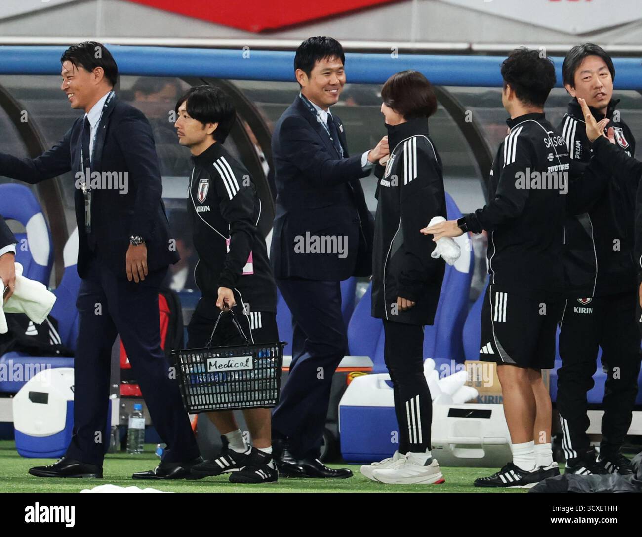 Hajime Moriyasu (C), head coach of Japan National Football Team ...